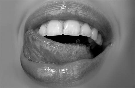 Tongue And Female Lips Sensual Womens Open Mouths Close Up Macro