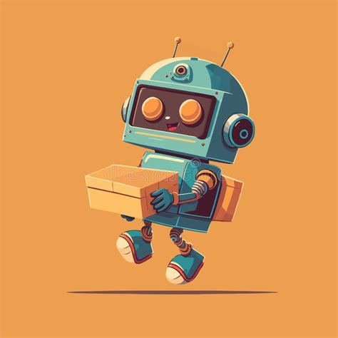 Cartoon Robot With A Box In His Hand Vector Illustration Stock Vector
