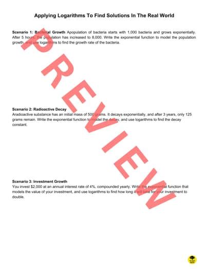 No Prep Real World Exponential And Logarithmic Functions Worksheet Algebra 1 And 2