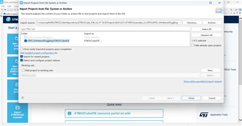 can t open project if folder is already imported stmicroelectronics