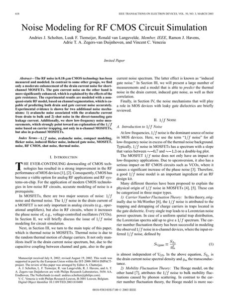 noise modeling for rf cmos circuit simulation