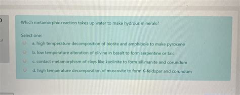 Solved Which Metamorphic Reaction Takes Up Water To Make