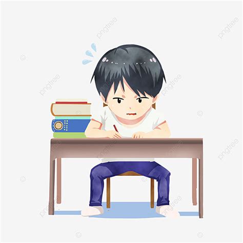 열심히 공부하는 학생 학교 일러스트 테마 만화 네커치프를 들어 있습니다 캐릭터 캠퍼스 Q 버전 그리기 만화 열심히 공부하다 Png 일러스트 및 Psd 이미지 무료