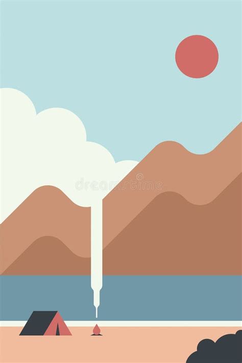 Flat Outdoor Boho Landscape Wall Art Illustration Background Stock