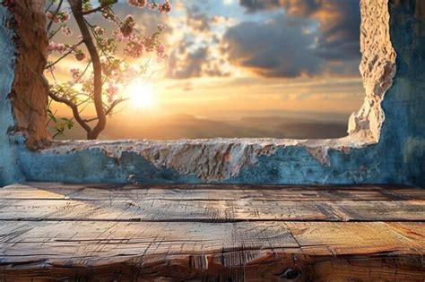 Wooden Table With Catchy Environment Premium Ai Generated Image