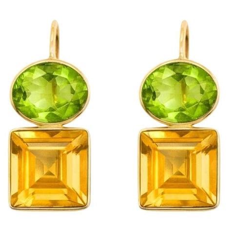 Citrine And Peridot Silver Gold Earrings For Sale At 1stdibs