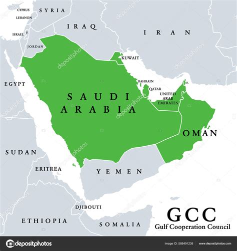 Gulf Cooperation Council Gcc Member States Political Map Regional Intergovernmental Vetor De
