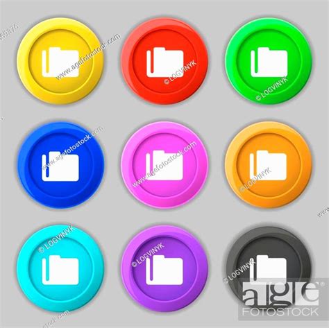 Document Folder Icon Sign Symbol On Nine Round Colourful Buttons Stock Vector Vector And Low