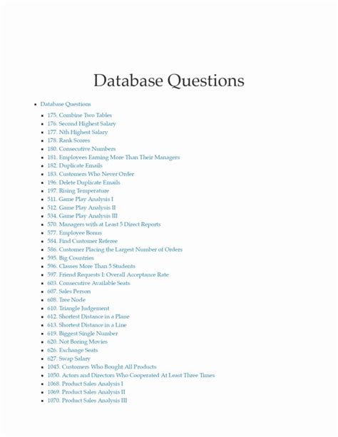 Leetcode Sql Pdf Database Questions A Comprehensive Resource For Sql Problem Solving