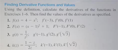 Solved Finding Derivative Functions And Values Using The Chegg Com