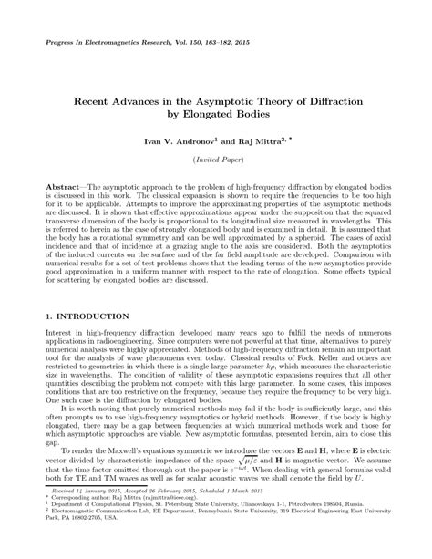 Pdf Recent Advances In The Asymptotic Theory Of Diffraction By Elongated Bodies