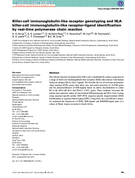 Pdf Killer Cell Immunoglobulin Like Receptor Genotyping And Hla
