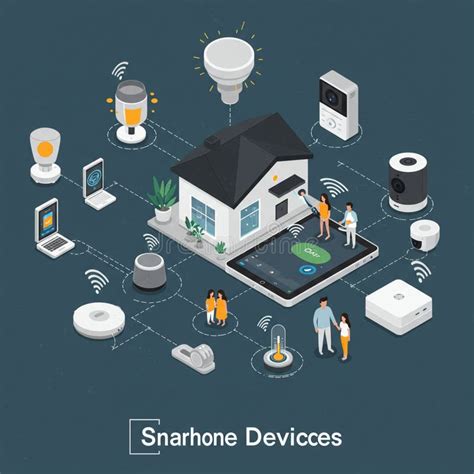 Isometric Illustration Of A Smart Home Ecosystem Featuring Various Connected Stock Illustration