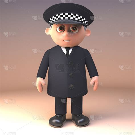 卡通3d警察制服值勤随时待命，3d插图
