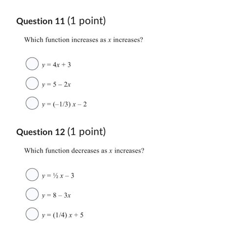 Solved Which Function Increases As X Increases Y4x3