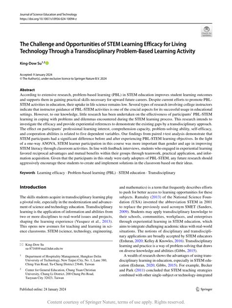 The Challenge And Opportunities Of Stem Learning Efficacy For Living
