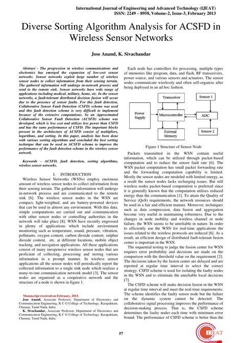pdf diverse sorting algorithm analysis for acsfd in wireless sensor