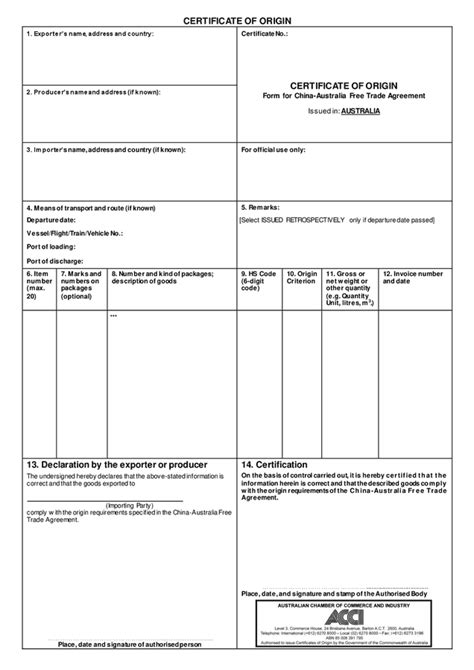 Certificate Of Origin Australia In Word And Pdf Formats