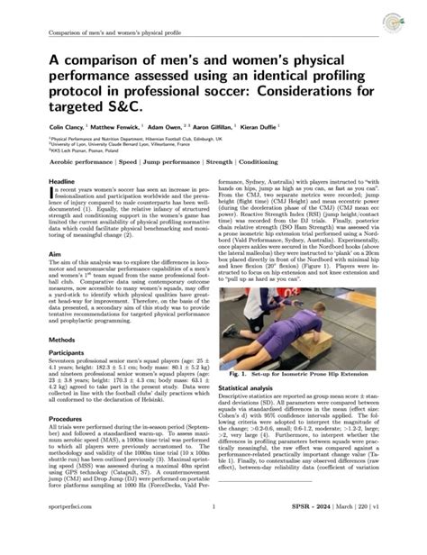 A Comparison Of Mens And Womens Physical Performance Assessed Using An Identical Profiling