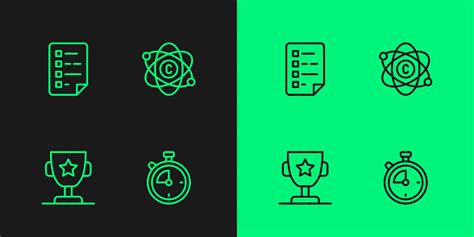 라인 스톱워치 보너스 컵 체크리스트 및 아톰 아이콘이있는 클립 보드를 설정합니다 벡터 1위에 대한 스톡 벡터 아트 및 기타 이미지 1위 건강 검진 건강관리와 의술