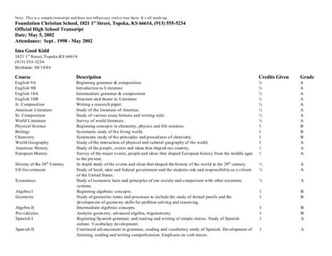Transcript 20sample Pdf