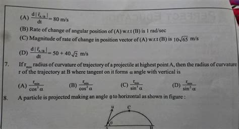 If Mathrm R Min Radius Of Curvature Of Trajectory Of A Projectile A
