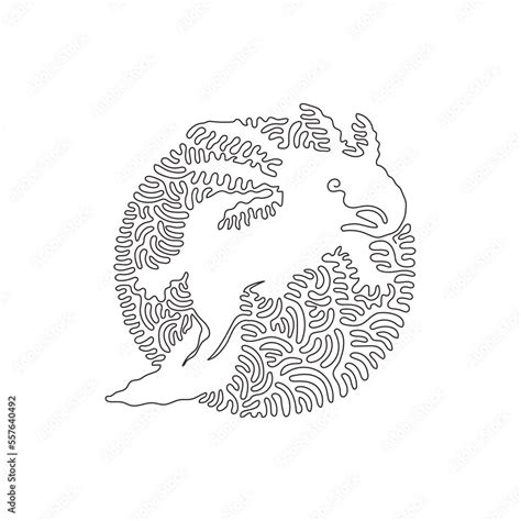 Continuous Curve One Line Drawing Of Cute Axolotl Abstract Art In Circle Single Line Editable