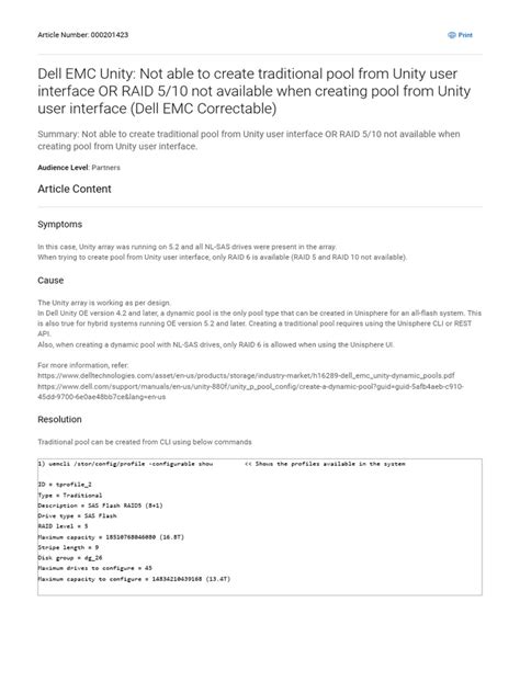 Dell Emc Unity Not Able To Create Traditional Pool From Unity User