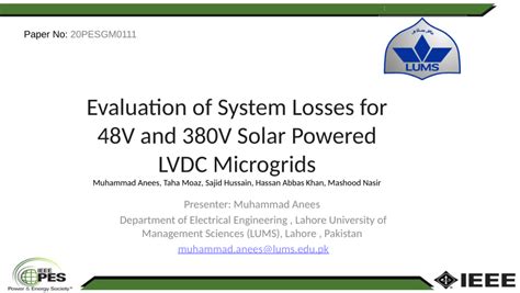 Pdf Evaluation Of System Losses For 48v And 380v Solar Powered Lvdc Microgrids