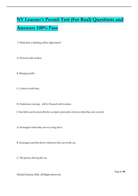 Ny Learners Permit Test For Real Questions And Answers 100 Pass