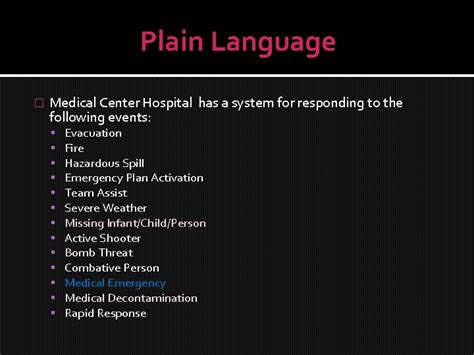 Medical Center Hospital Plain Language Plain Language Medical