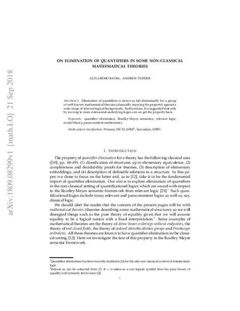 Pdf On Elimination Of Quantifiers In Some Non Classical Mathematical Theories