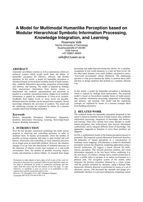Pdf A Model For Multimodal Humanlike Perception Based On Modular