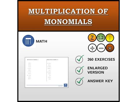 Multiplication Of Monomials Printable Worksheet Teaching Resources