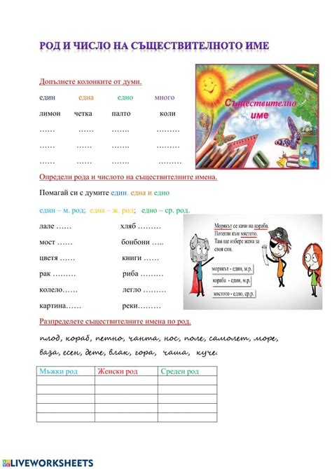 Род и число на съществителното име Worksheet