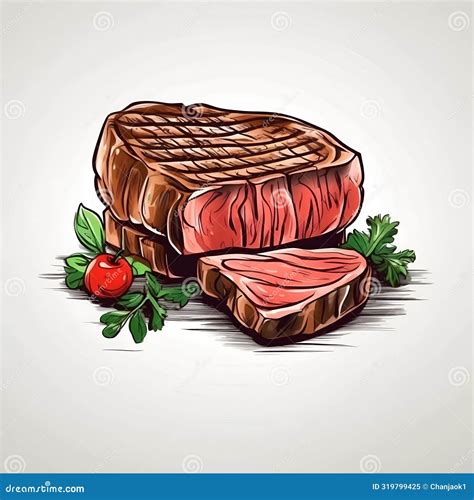 Steak In Cartoon Style Cute Steak Isolated On White Background