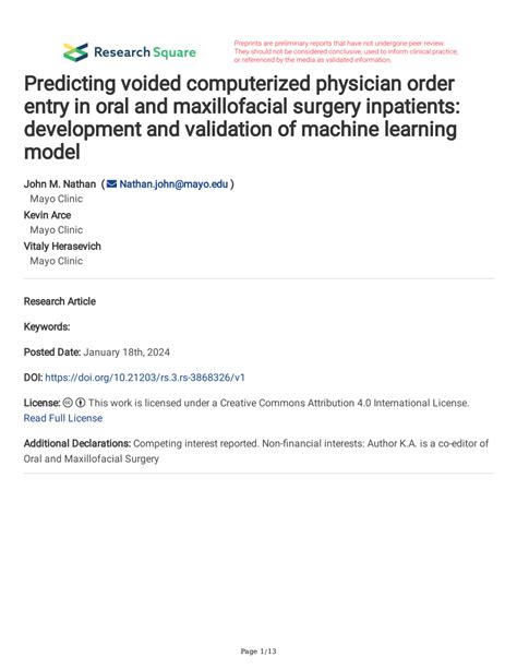 Pdf Predicting Voided Computerized Physician Order Entry In Oral And