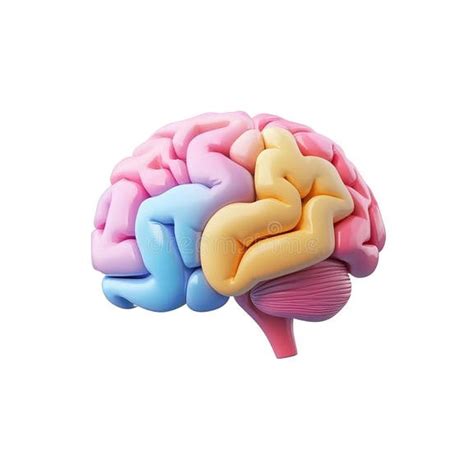 Human Brain In Pastel Colores Illustration In 3d Cartoon Style On A White Background Stock