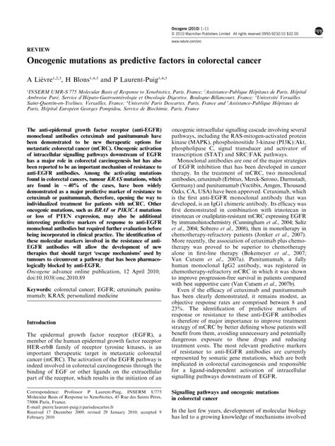 Pdf Oncogenic Mutations As Predictive Factors In Colorectal Cancer