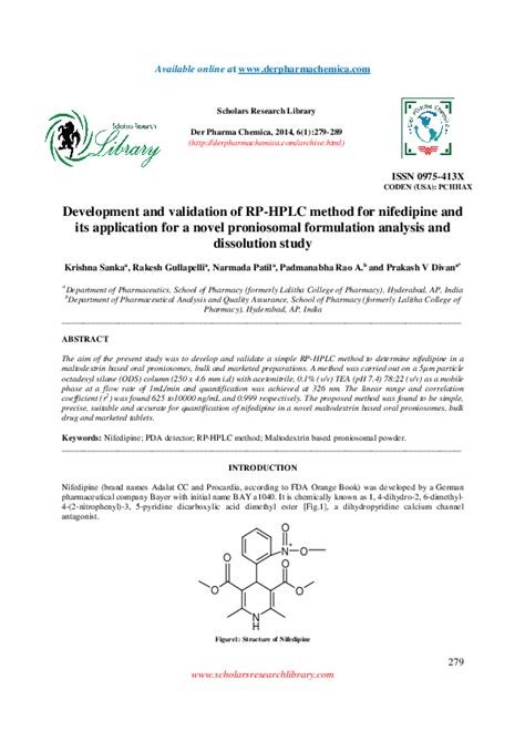 Pdf Development And Validation Of Rp Hplc Method For Nifedipine And Its Application For A