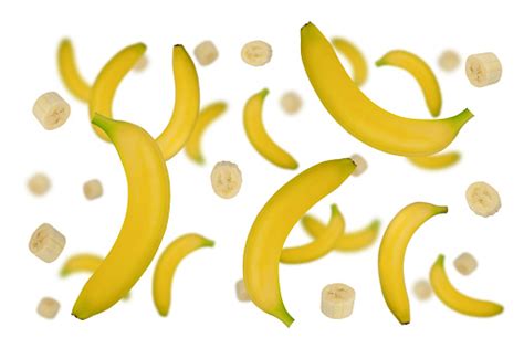 떨어지는 바나나 패키지 디자인 요소 및 광고로 클리핑 경로와 흰색 배경에 격리 과일에 대한 스톡 사진 및 기타 이미지 과일 바나나 개체 그룹 Istock