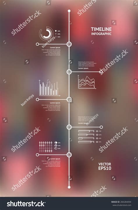 Timeline Infographic Unfocused Background Icons Set Stock Vector