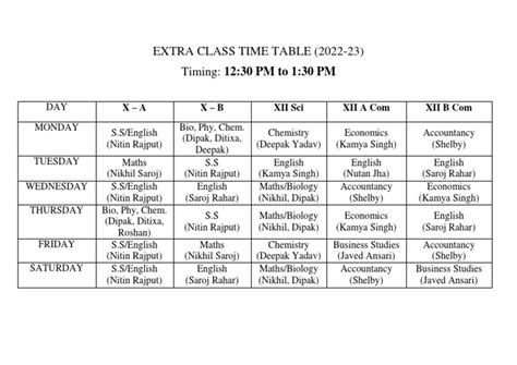 time table pdf