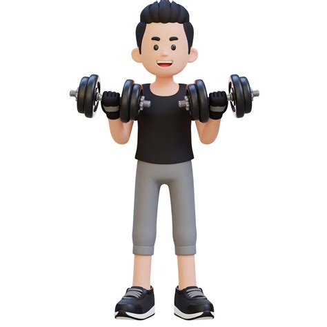 3d Sportsman Character Performing Bicep Curl With Dumbbell 25213779 Png