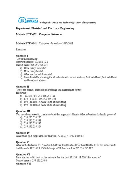 Exercises 2017 2018 Pdf Ip Address Internet Architecture