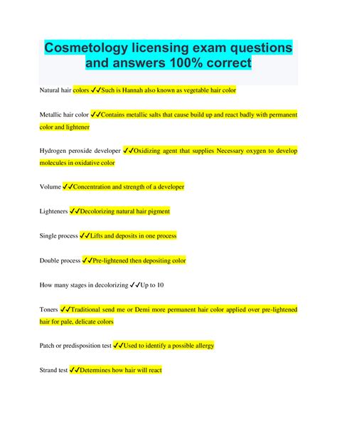 Cosmetology Licensing Exam Questions And Answers 100 Correct Browsegrades