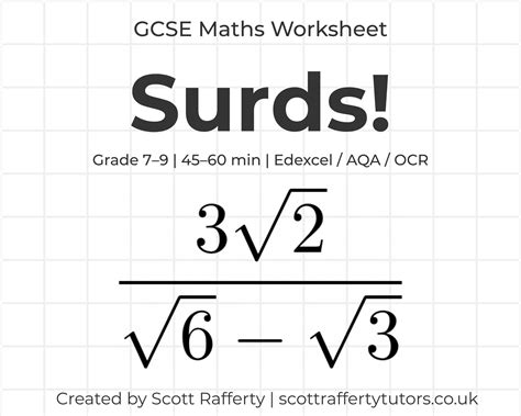 Gcse Maths Surds Revision Worksheet Grade 7 9 Etsy