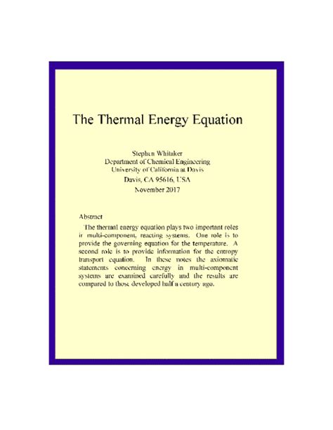 Pdf The Thermal Energy Equation