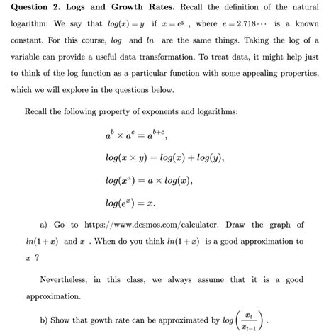solved question 2 logs and growth rates recall the