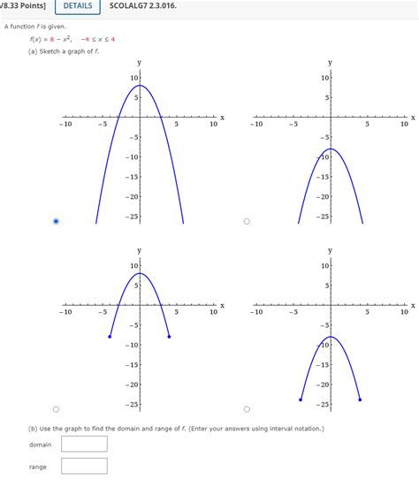 Solved A Function F Is Given Fx8−x2−4≤x≤4 A Sketch A